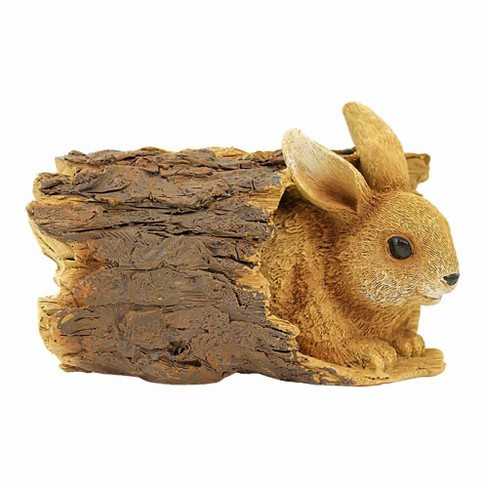 Roman 6.5 Inch Bunny In Tree Log Brown Rabbit Tree Bark Animal ...