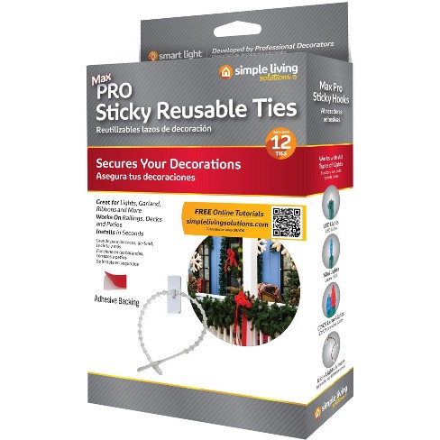 Simple Living Solutions Set Of 12 Sticky Reusable Ties With Clip Hooks ...