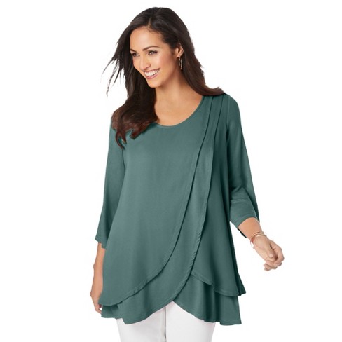 Jessica London Women's Plus Size Double Layer Tunic, 12 - New Sage : Target
