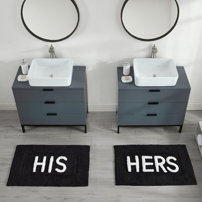 Jean Pierre New York 2-Piece Cotton Bath Rug Set 20" x 32", Black, "His ...