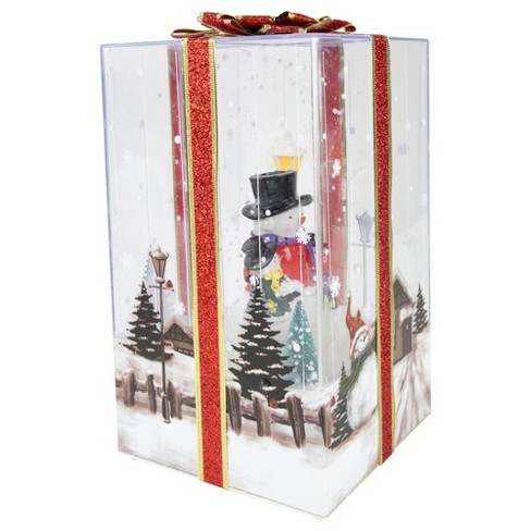 Northlight Lighted And Musical Snowman Family Snowing Gift Box ...