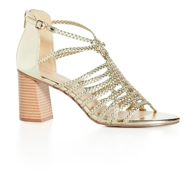 Women's Wide Fit Braided Front Straps Mida Block Heel - Gold | City ...