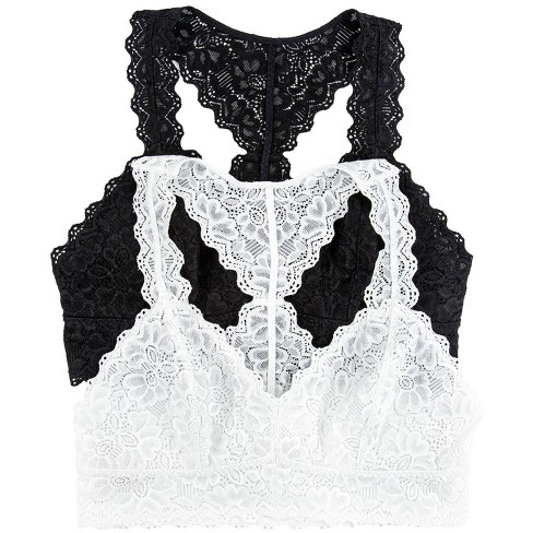 Jezebel By Felina Women's Lace Bralette 2 Pack (black White, Medium ...