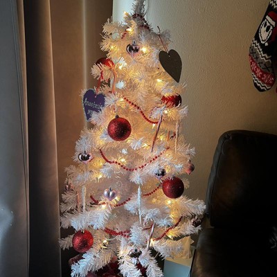 4ft Pre-lit White Tinsel Artificial Christmas Tree Clear Lights ...