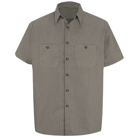 Red Kap Men's Short Sleeve Microcheck Uniform Shirt, Khaki/black ...