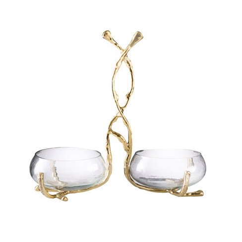 Classic Touch 2 Sectional Glass Relish Dish With Gold Twig Design : Target