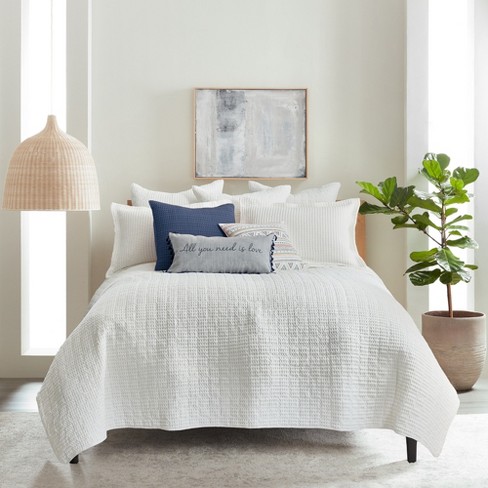 Mills Waffle Bright White Quilt Set - One Full/queen Quilt And Two ...