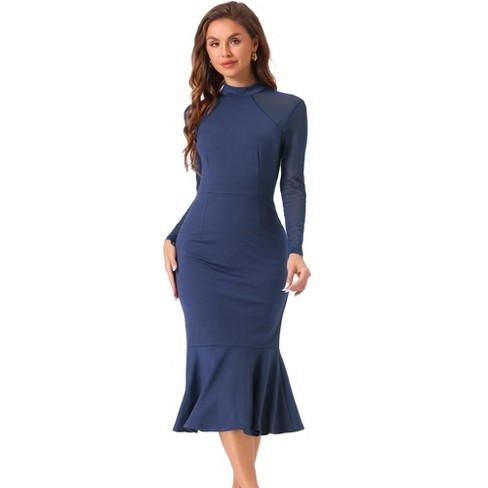 Allegra K Women's Elegant Mesh Sheer Long Sleeve Mermaid Wedding Guest ...