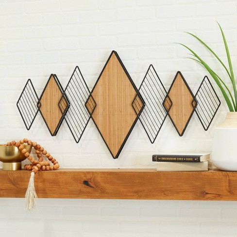 22" X 42" Bamboo Geometric Overlapping Diamond Wall Decor With Metal ...
