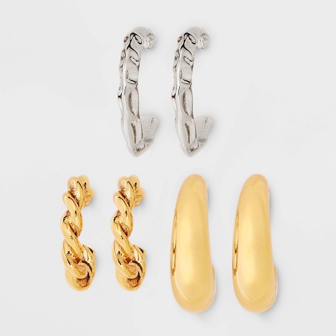 Textured And Smooth Hoop Earring Set 3pc - Wild Fable™ Gold/silver : Target