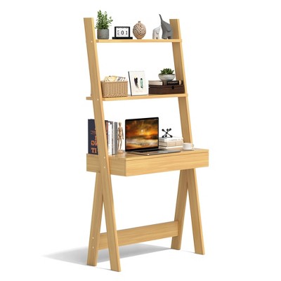 Costway Ladder Shelf Desk Bookcase W/countertop, Drawer & 2 Shelves ...