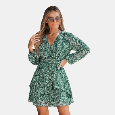 Women's Floral Lace Peasant Sleeve Mini Dress - Cupshe-xl-green : Target