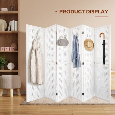 5.6-ft Tall, 6-panel White Wooden Divider With Independent Pinboard ...
