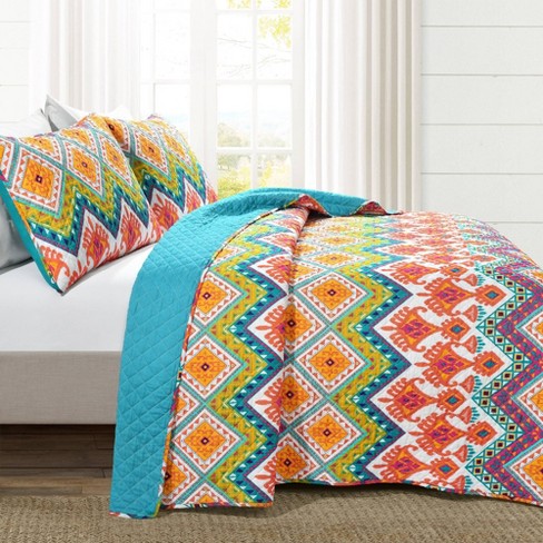 3pc Full/queen Boho Chevron Quilt Set - Lush Décor: Reversible Coverlet ...