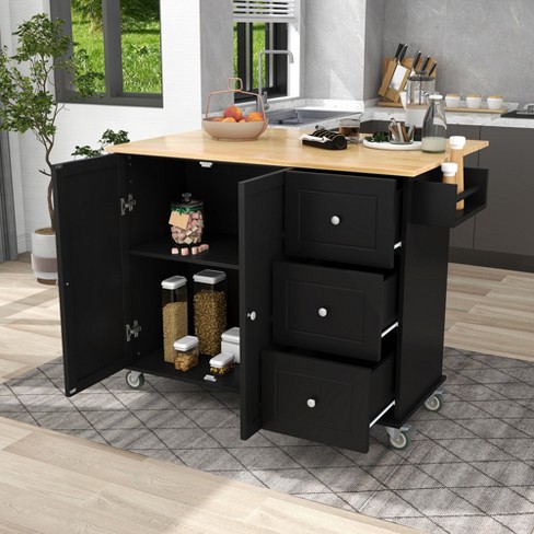 52.7 In. W Mobile Kitchen Island With Drop Leaf Wood Top, Spice Rack ...