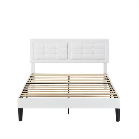 Vecelo White Upholstered Bed Wood And Metal Frame Queen Platform Bed ...