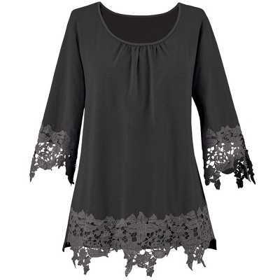 Collections Etc Beautiful Lace Trimmed 3/4 Sleeve Knit Tunic X-large ...