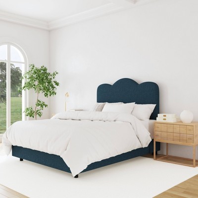 Queen Olivia Upholstered Textured Linen Platform Bed Zuma Navy ...