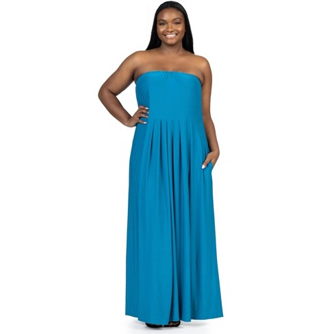 24seven Comfort Apparel Plus Size Pleated A Line Strapless Maxi Dress ...