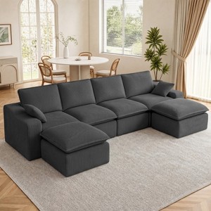 Dyonery 137'' Boneless Couch Corduroy Sectional Couches for Living Room ...