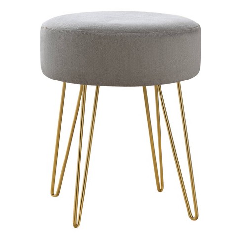 16 Round Upholstered Ottoman With Hairpin Metal Legs Gray gold Everyroom Chic Portable Seating Target
