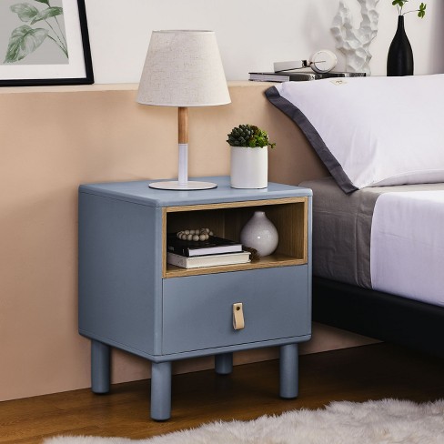 Isabel Modern Style Wooden Nightstand, Blue Single Drawer Night Side ...