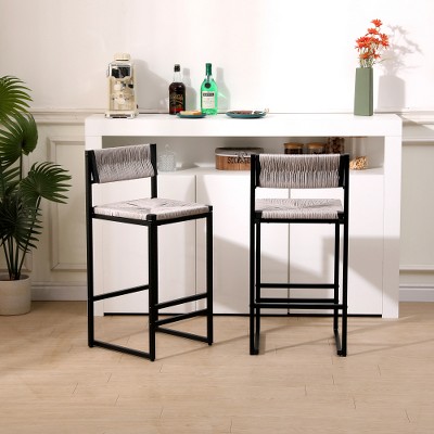 Xiyuyeu Paper Rope Woven Bar Stools, Hand Weave Counter Stool With ...