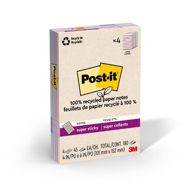 Post-it® 100% Recycled Paper Super Sticky Notes, 3 In. X 3 In ...