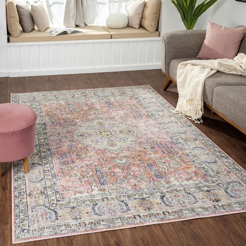 Luxe Weavers Oriental Vintage Style Floral Pink 5x7 Area Rug : Target