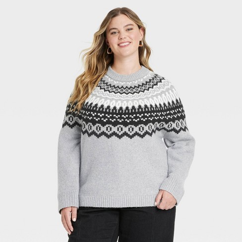 Women's Crewneck Pullover Sweater - Universal Thread™ Gray Fairisle 1x ...