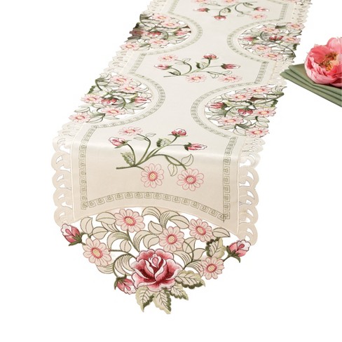 Collections Etc Embroidered Rose Decorative Table Linens Cream/red ...
