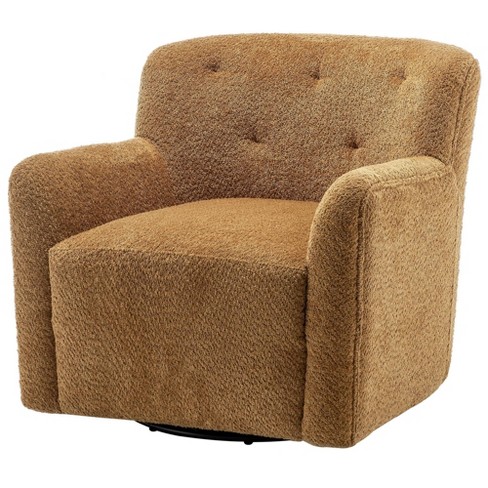 32" Wide Upholstered Swivel Armchair Camel - Kinwell: No Assembly, Pine ...