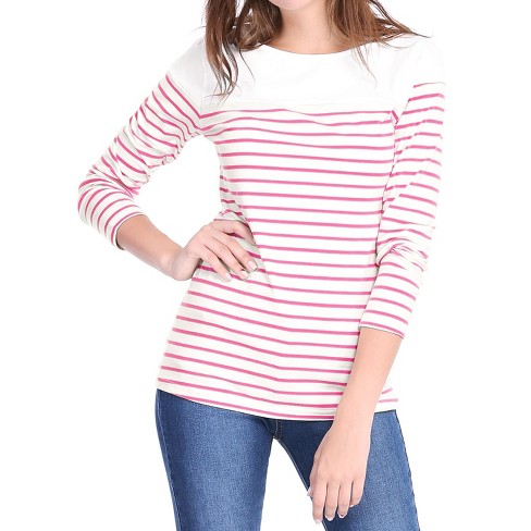 Inspire Chic Women's Color Block Round Neck Long Sleeves Striped Basic ...