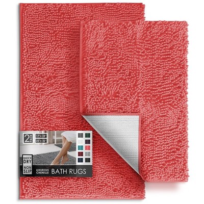 Hearth & Harbor Bathroom Rugs, 2 Piece Chenille Bath Mat Set - Rose ...
