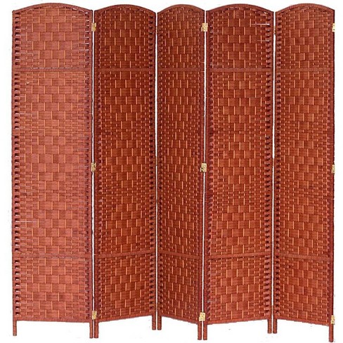 5 Panels Diamond Weave Bamboo Fiber Privacy Partition Screen Honey ...