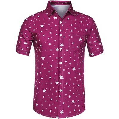 Lars Amadeus Men's Star Print Button Down Short Sleeves Casual Summer ...