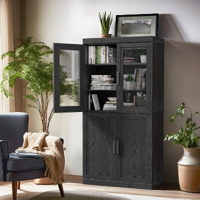 Neutypechic Wooden Bookshelf With Glass Doors And Adjustable Shelves ...