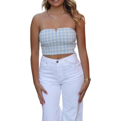 Women's Terry Gingham Strapless Top - Day + Moon : Target