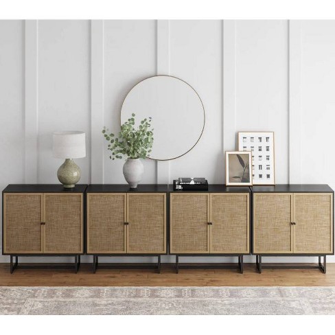 Nathan James Set Of 4 Kova Rattan Console Table With Doors Black : Target