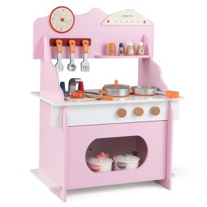 Costway Pretend Play Toy Kitchen Set w/Clock Stove Spice Rack Faucet ...