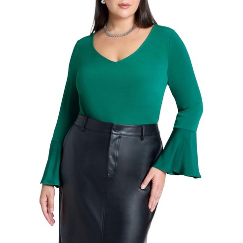 Eloquii Women's Plus Size Ruffle Sleeve V-neck Top - 18/20, Proud ...