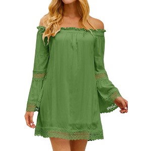 Nlife Women's Solid Color Crochet Cutout Long Sleeve Off Shoulder ...