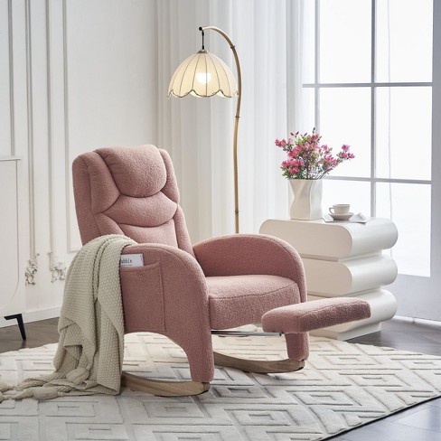 Modern Lounge Rocker Recliner,pink Teddy Fabric Rocking Chair With ...