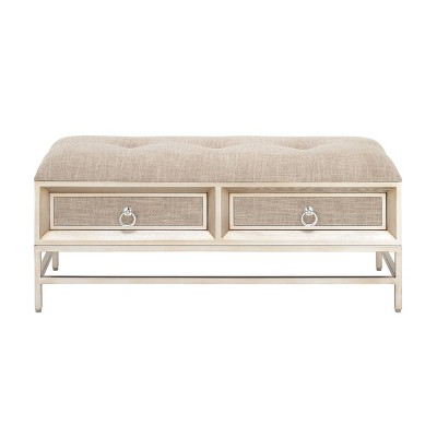 Contemporary Linen Storage Bench Beige - Olivia & May: Upholstered ...