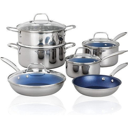Granitestone Blue Stainless Steel 10 Piece Cookware Set : Target