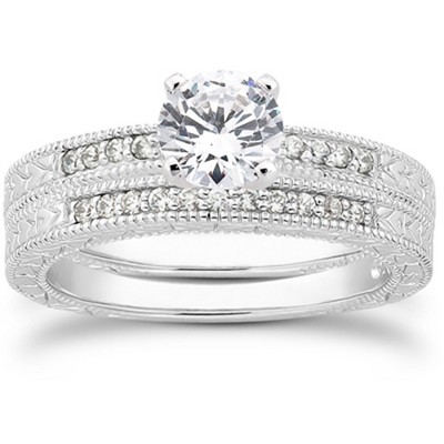 Pompeii3 1/2ct Diamond Engagement Matching Wedding Ring Set In 10k ...