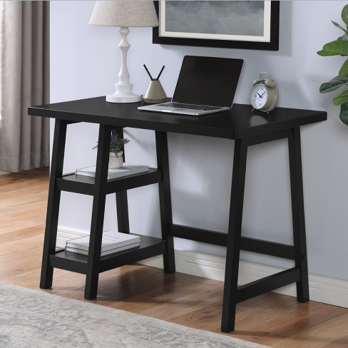 Black Study Table For Students Wooden Writing Desk With Two Open ...
