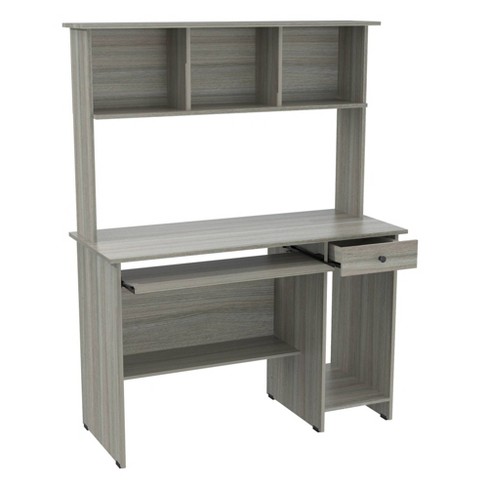 Computer Work Center With Hutch Gray - Inval: Melamine, Mdf, Slide-out ...