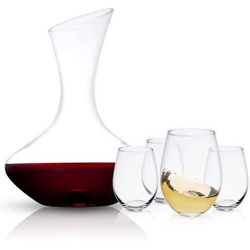 Joyjolt Lancia Crystal 40 Oz Wine Decanter & 15 Oz. Stemless Wine ...