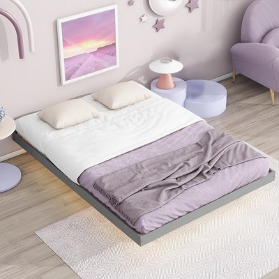 Floating Metal Bed Frame, Heavy Duty Modern Platform With Smart Led ...